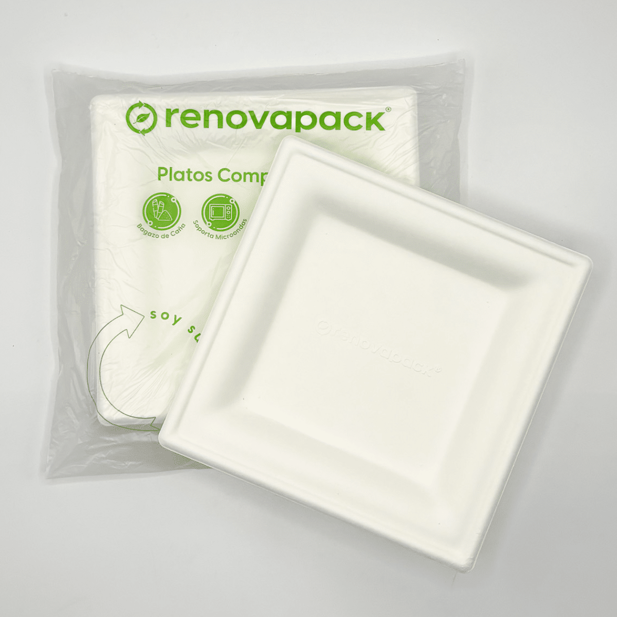 Plato cuadrado 6" - Retail - Desechables Biodegradables -Renovapack
